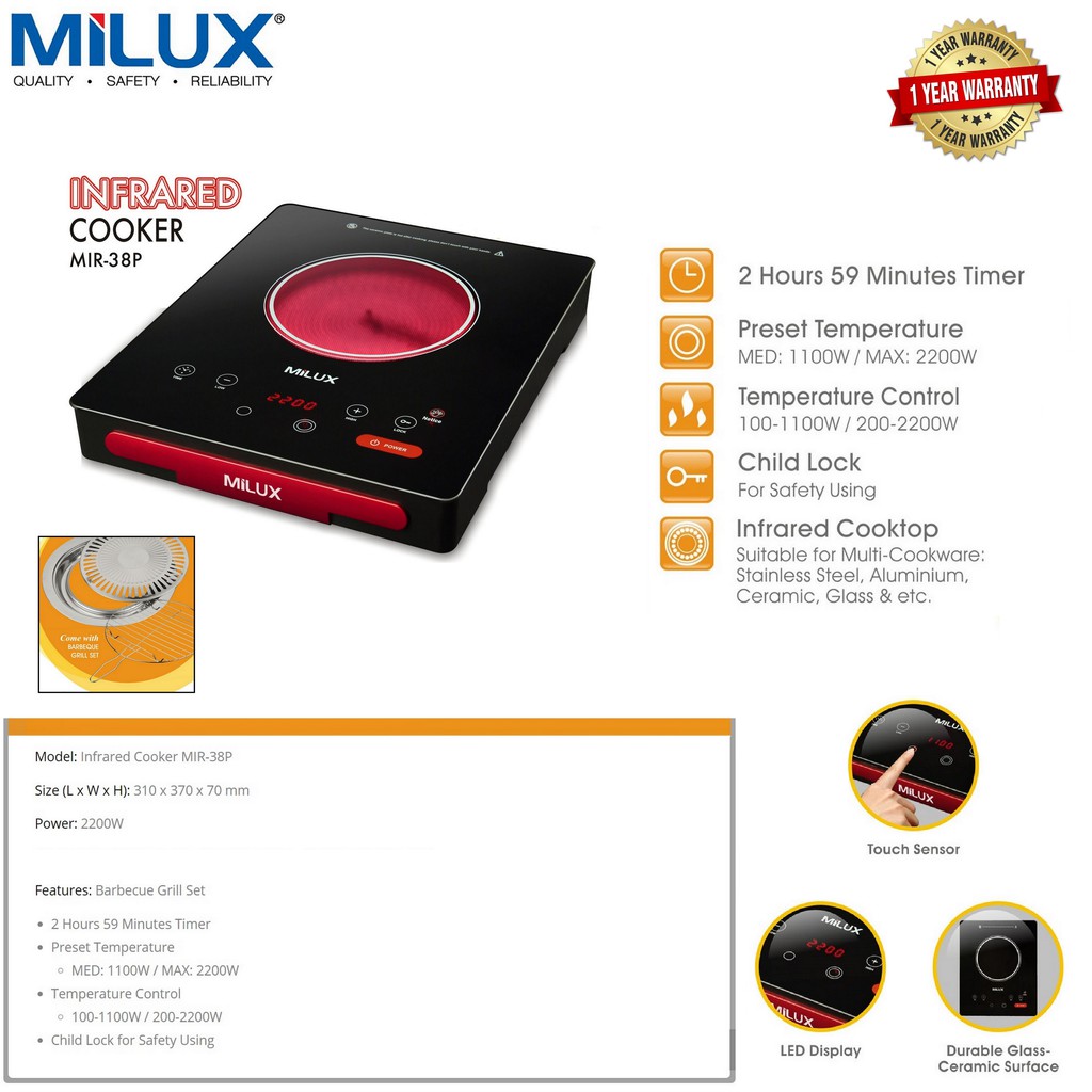 Milux Electric Infrared Cooker - 2200 Watt (MIR-38P) | Shopee Malaysia