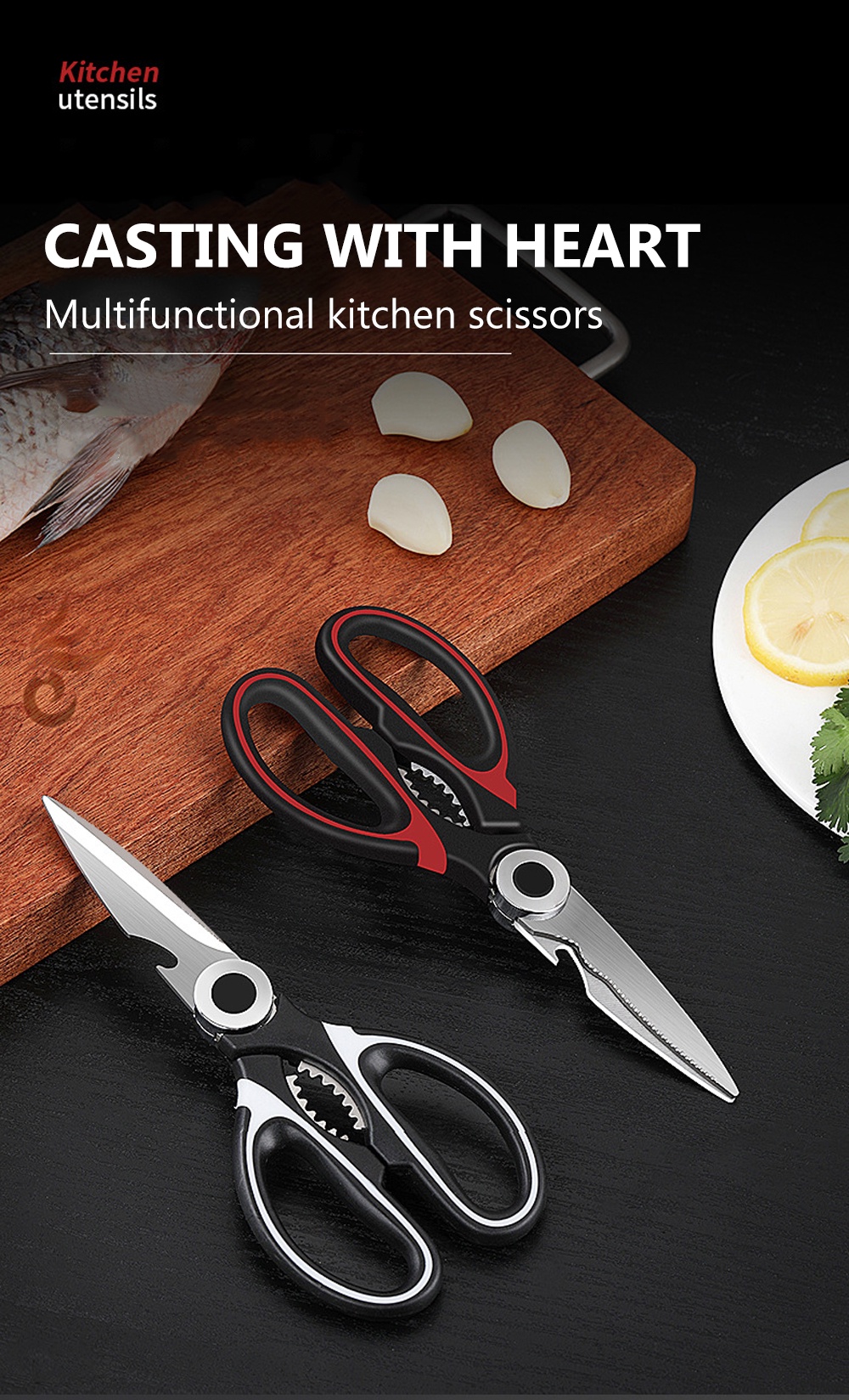 Kitchom Kitchen Multifunction Stainless Scissor Shear Cutter Gunting ...