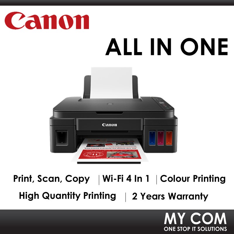 Canon PIXMA G3010 Print, Scan, Copy, WiFi 4-In-1 Refillable Ink Tank All-In-One Printer | Shopee ...
