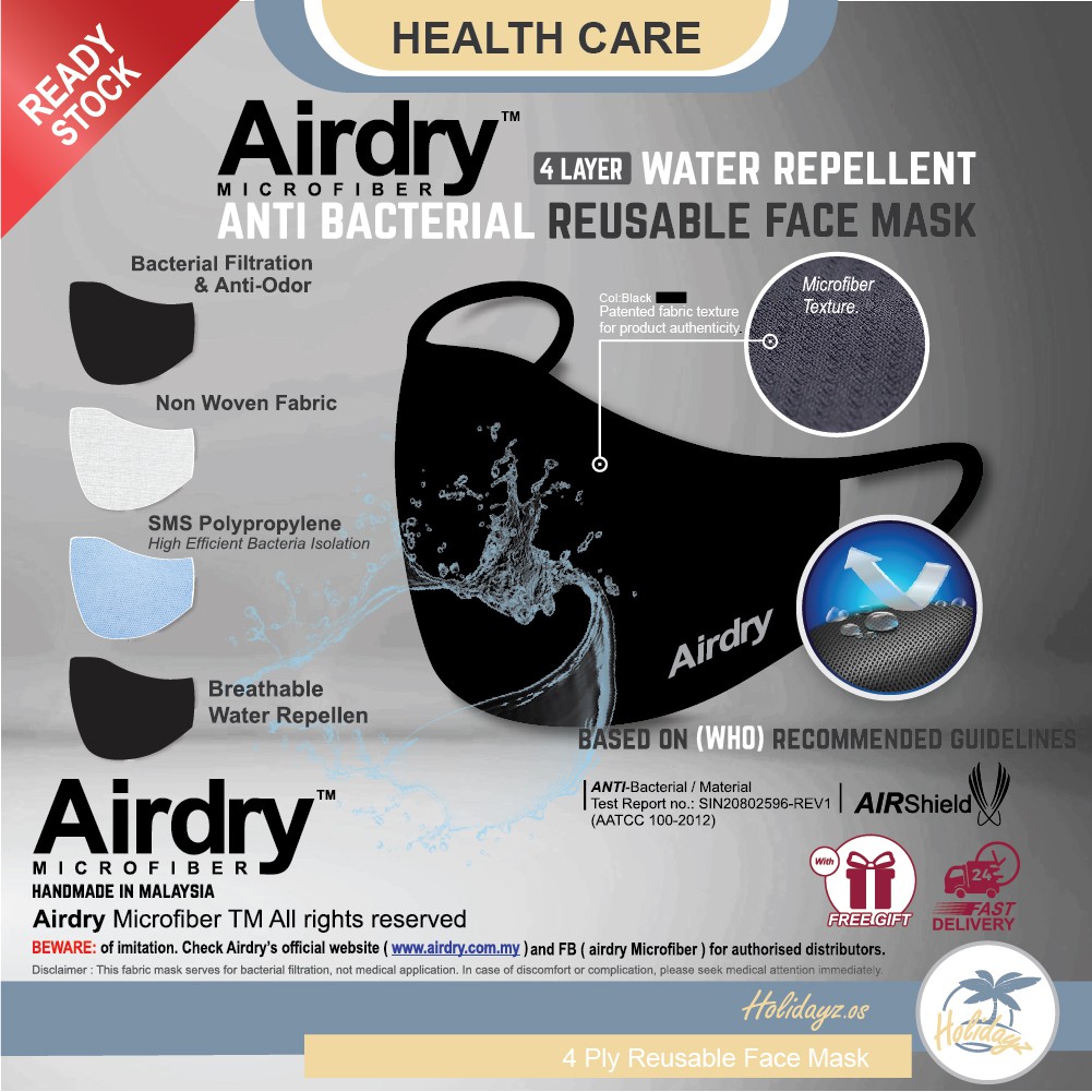 Airdry Mask 4 ply Reusable Face Mask Fabric Mask (Recommended Seller Fast Delivery) | Shopee ...