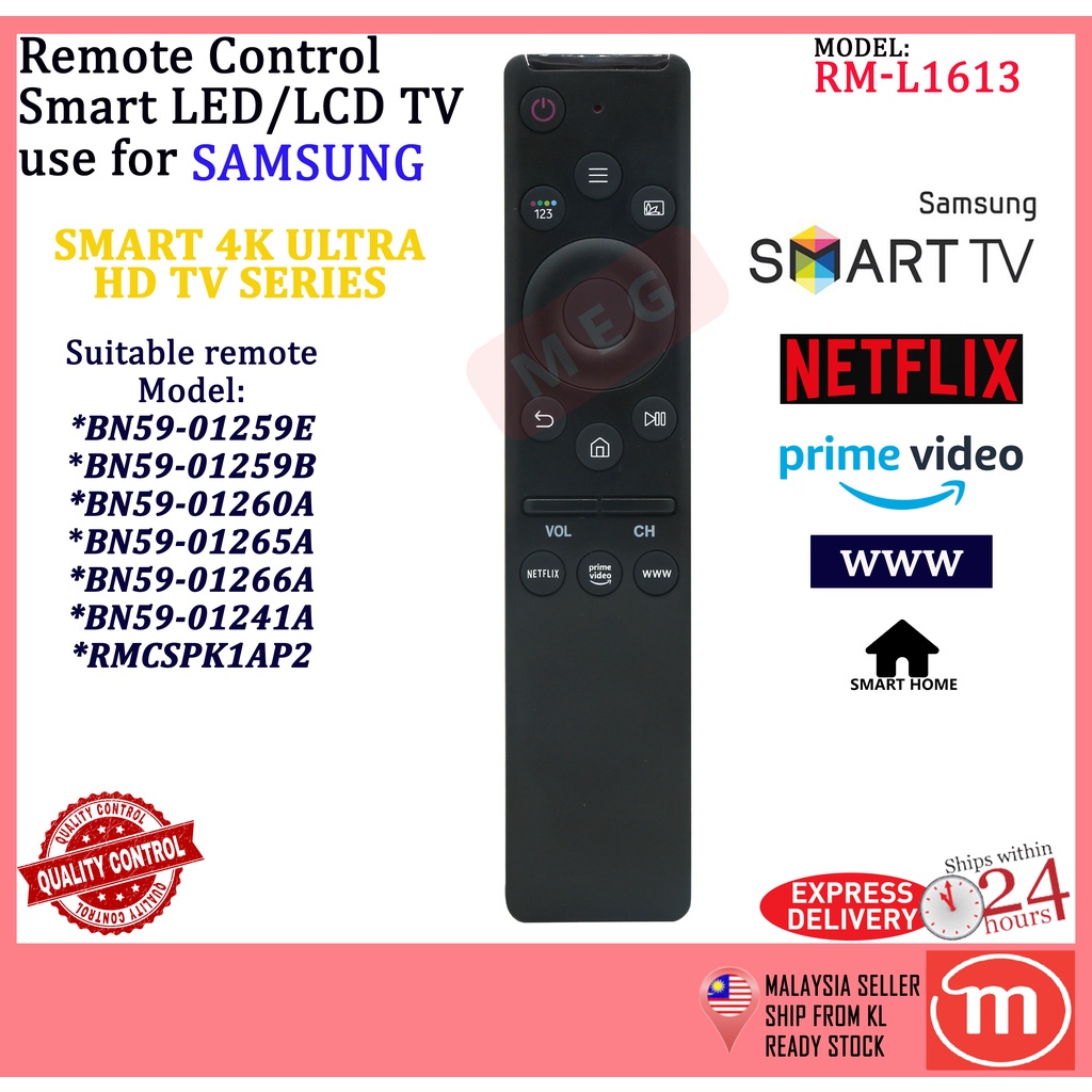 SAMSUNG SMART TV REMOTE CONTROL MULTI REPLACEMENT (NETFLIX / Prime Video / WWW )HUAYU RM-L1613 ...