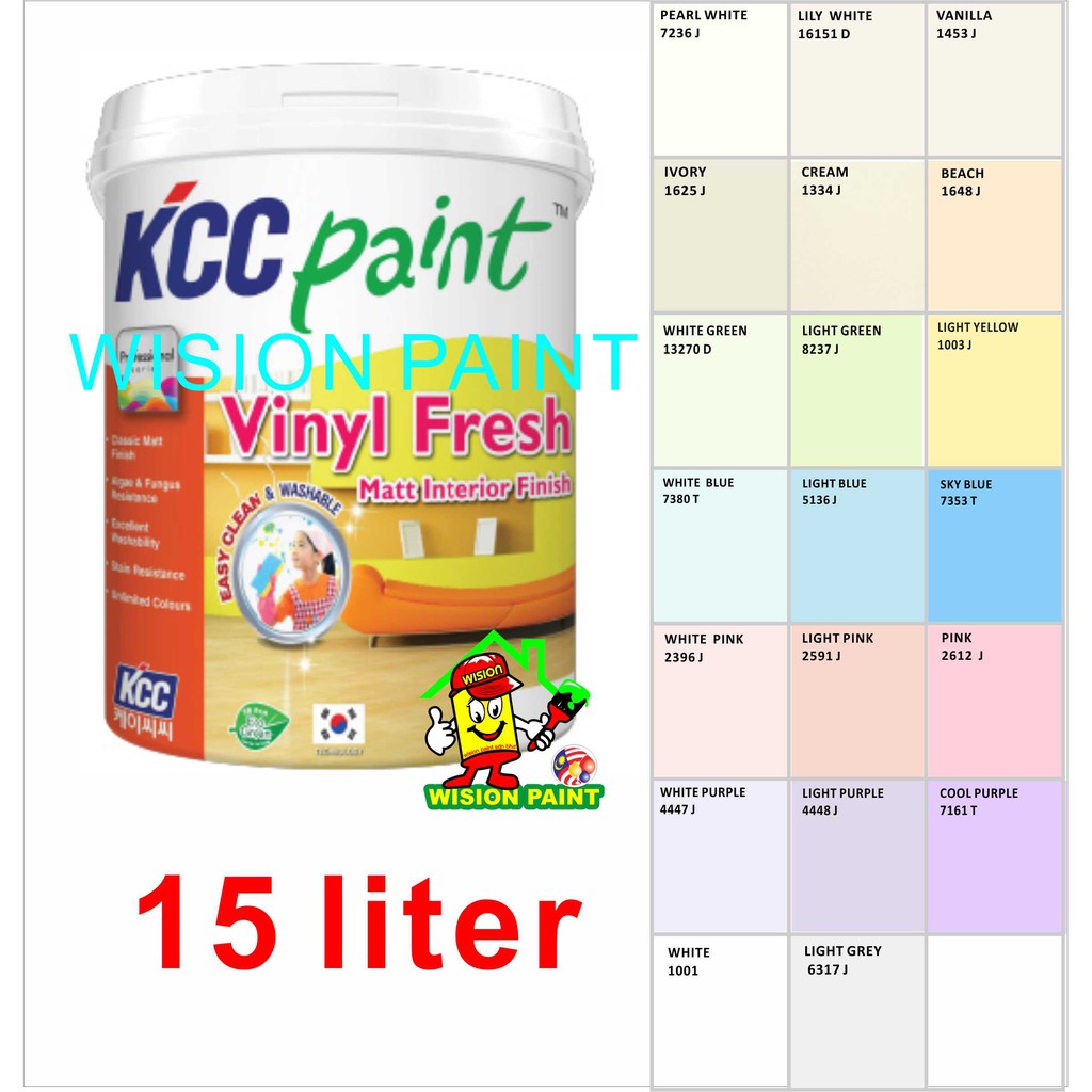 15L (15 LITER ) KCC Paint ( Vinyl Fresh ) Matt Interior Easy Wash ...