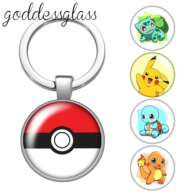 Pokemon Cute Anime cartoon Kawaii Photo Round glass cabochon keychain ...