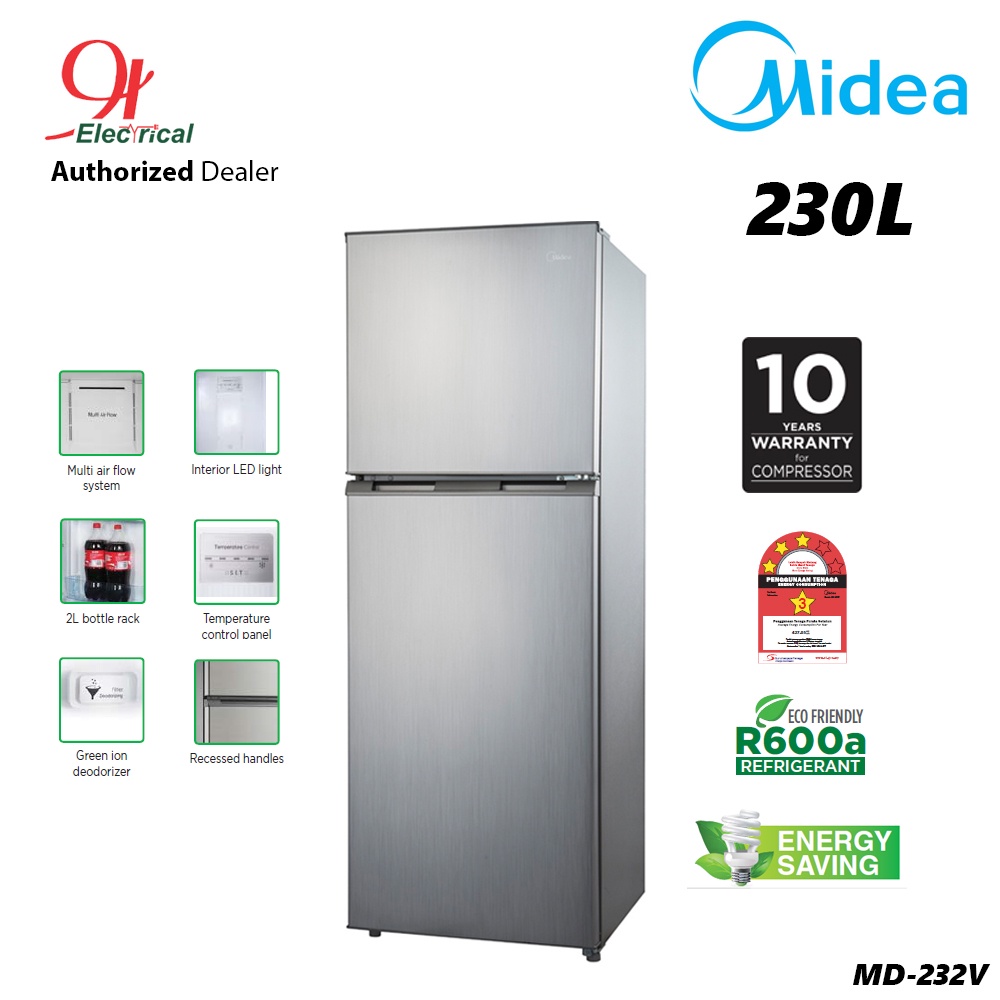 MIDEA 230L 2 Door Refrigerator MD-232V | Shopee Malaysia