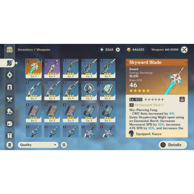 Cheap 5 Star Weapon Skyward Blade(Sword) Genshin Impact Account AR 10 ...