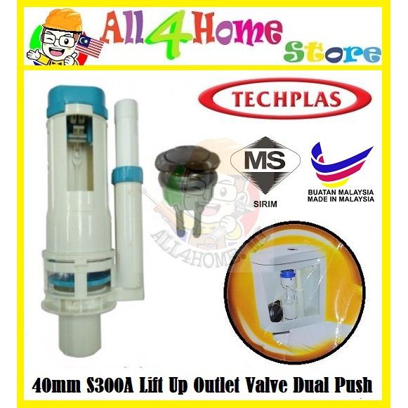 TECHPLAS 40MM Lift Up Outlet Valve c/w Dual Push Flush Type / VINYL Lift Up Valve For Toilet ...