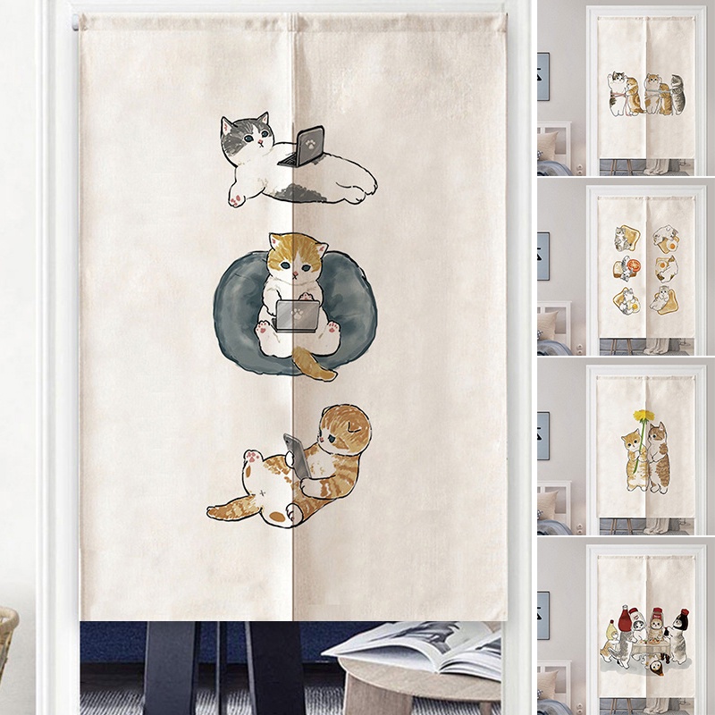 Cute Cat Door Curtain Kitchen Bathroom Half Curtains Home Decor ...