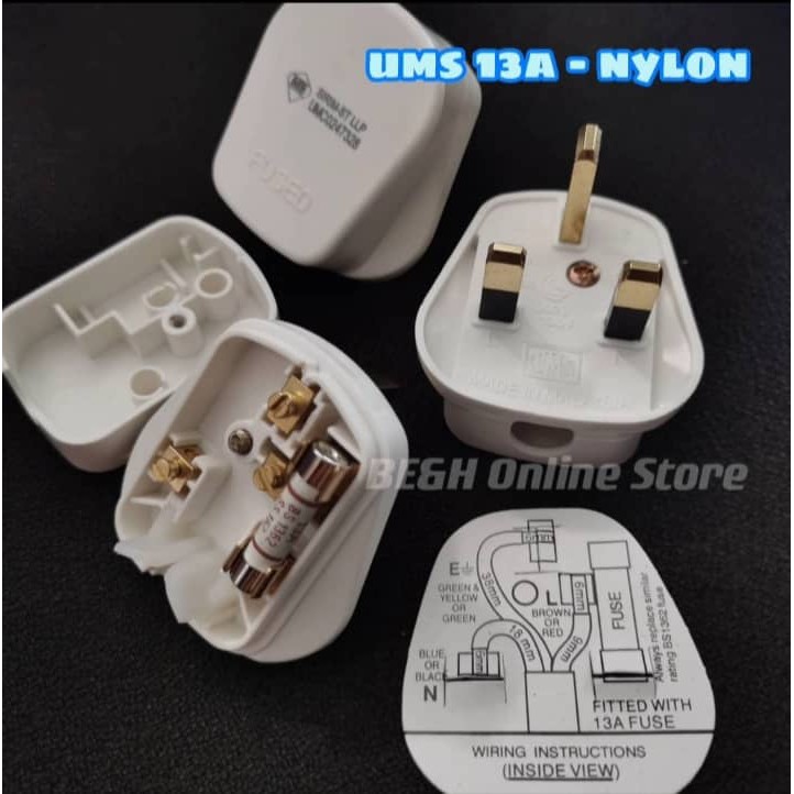 UMS 13A 15A 3 Pin Plug Top Socket Nylon Plug heavy duty Top Suis ...