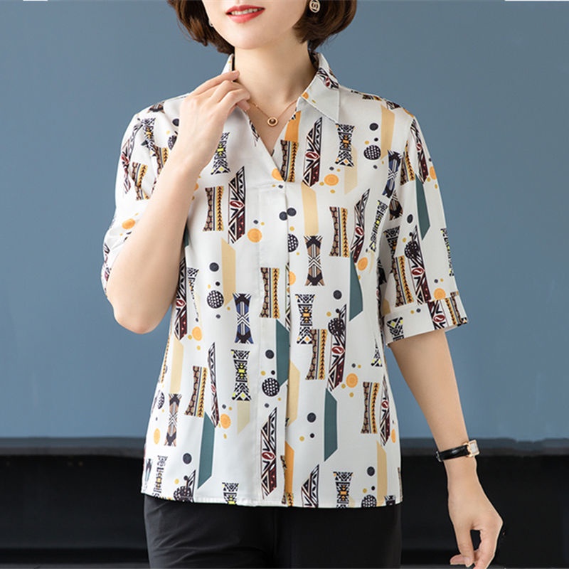 Chiffon Plus Size Blouse Women's Summer Floral Printed Short-sleeved T ...