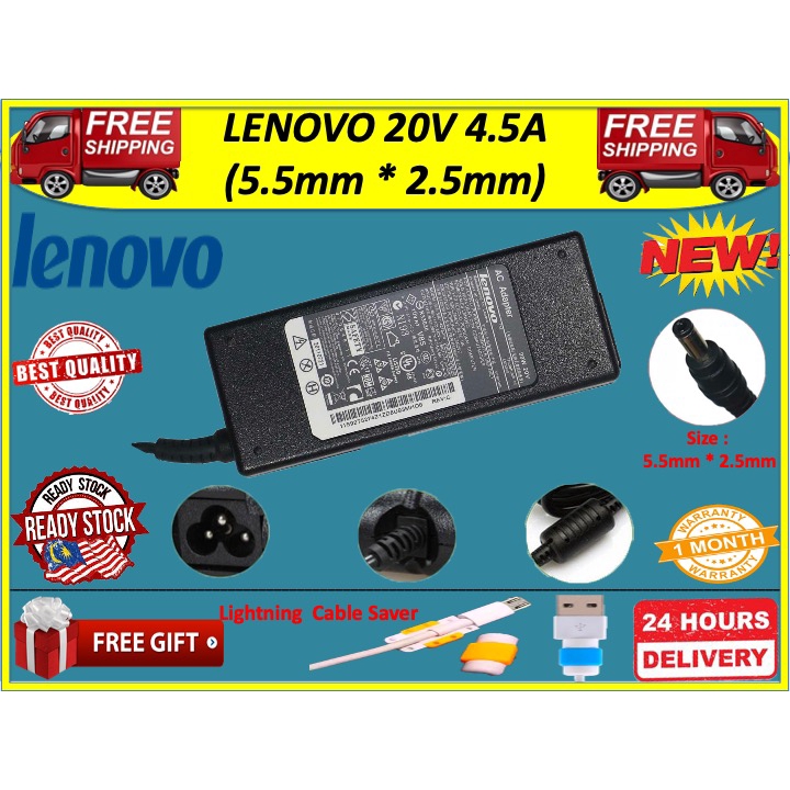 LENOVO 20V 4.5A (5.5mm x 2.5mm)For 36001927.36001652,CPA-A090,36001789 Series Adapter 🎁Free Gift ...