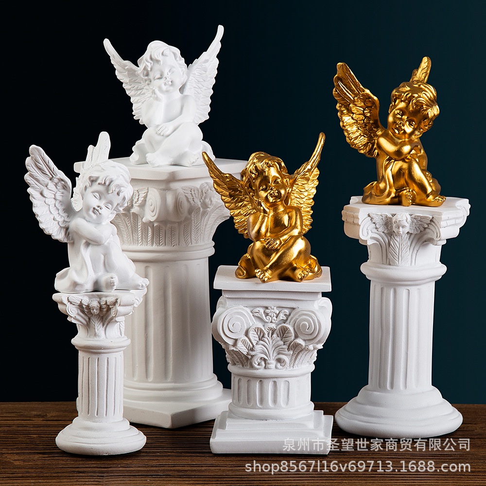 Nordic Resin Golden Angel Ornaments Sculpture Window Model Room Mini ...