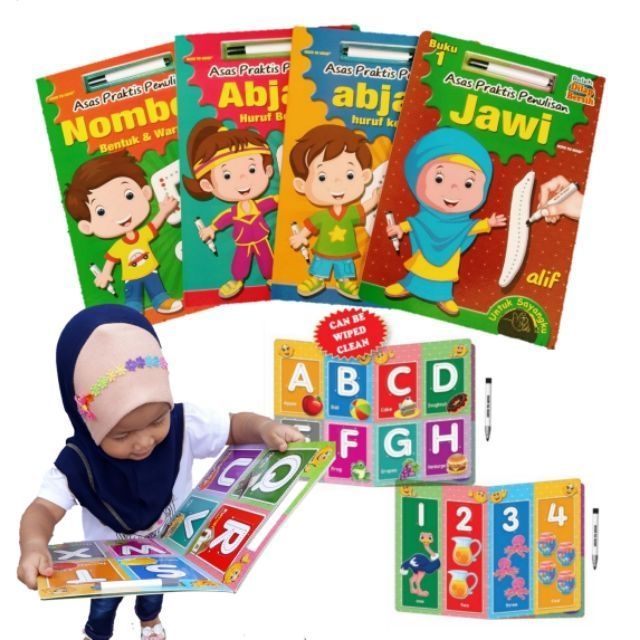Board Book Hard Cover Buku Wipe n Clean Abc, Jawi & Nombor Tulis dan ...