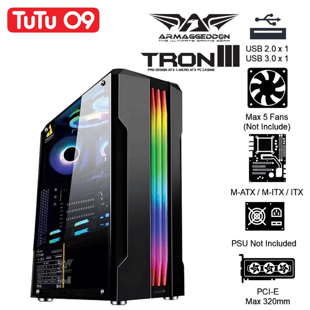 Armaggeddon Tron III - ATX Gaming PC Case with Tempered Glass Side ...