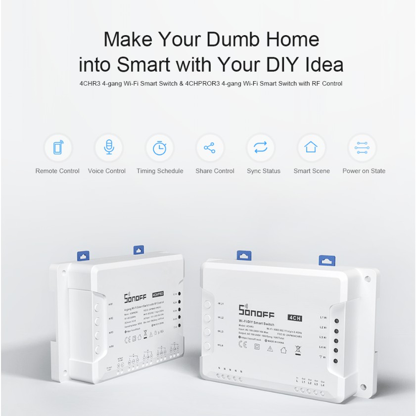 SONOFF 4CH PRO R3 Wifi Smart Switch 4 Gang Inching/Self-Locking ...