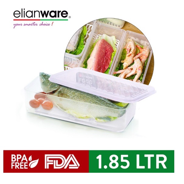 Elianware (1.85L) E-1490 Long Rectangular Transparent Fridge Freezer ...