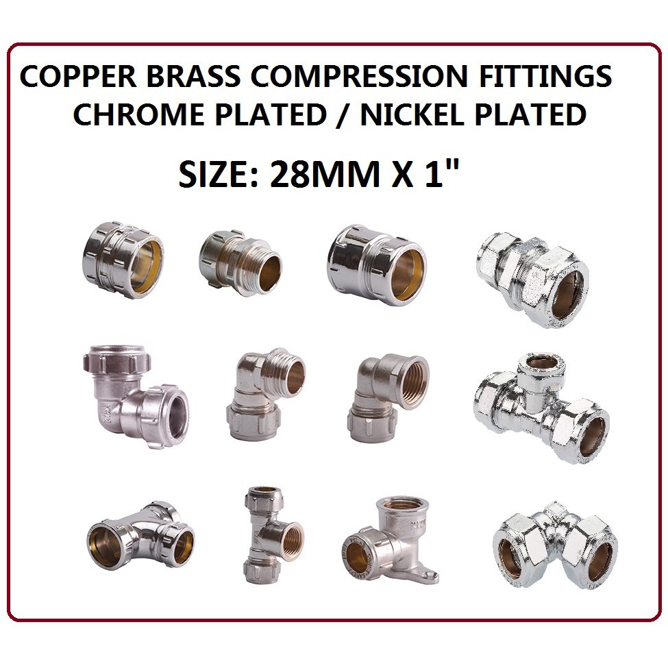 BRASS COPPER COMPRESSION NICKEL CHROME PLATED FITTINGS SIZE: 28MM X 1 ...