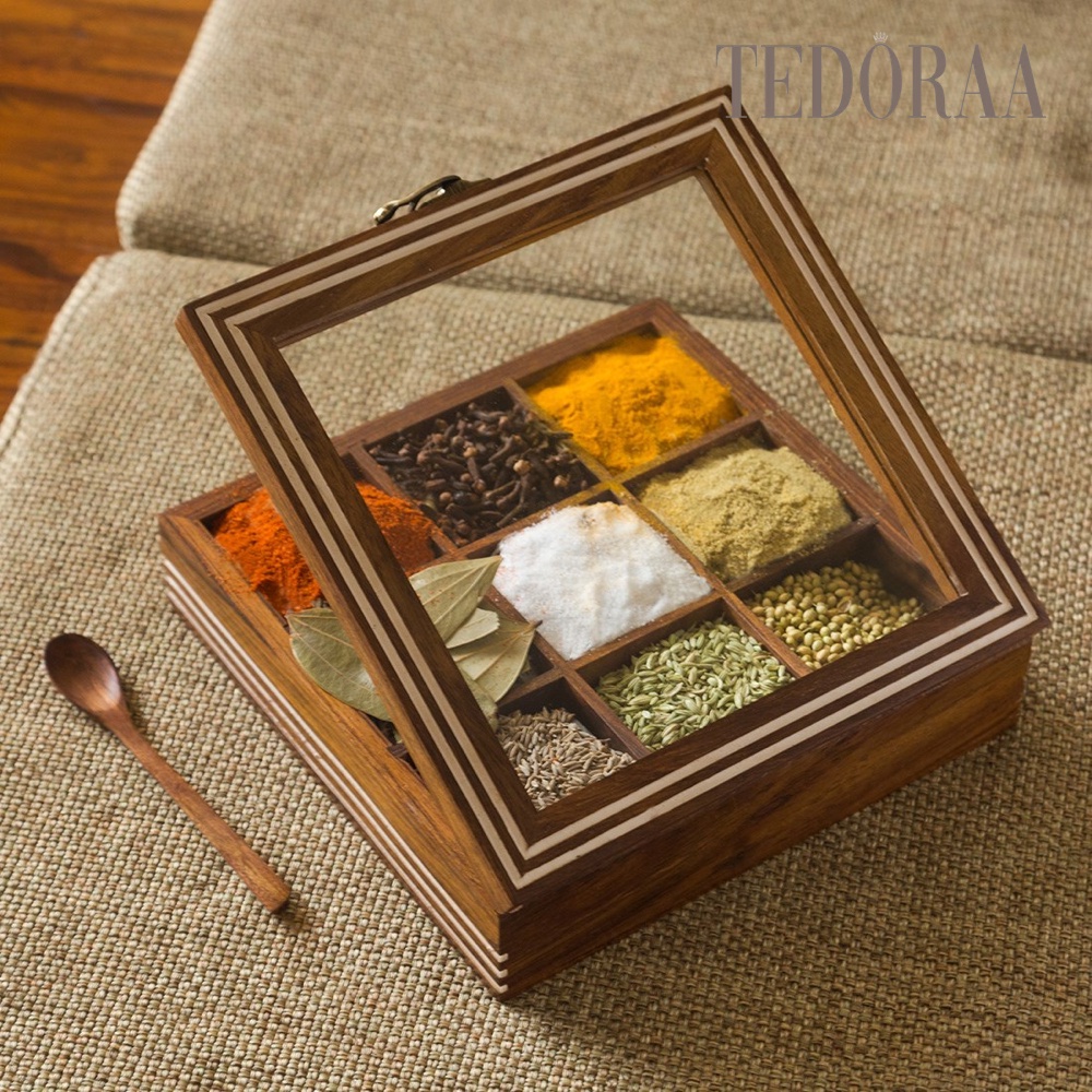 [TEDORAA] EXCLUSIVE LANE Hand Engraved Square Spice Box With Spoon In ...