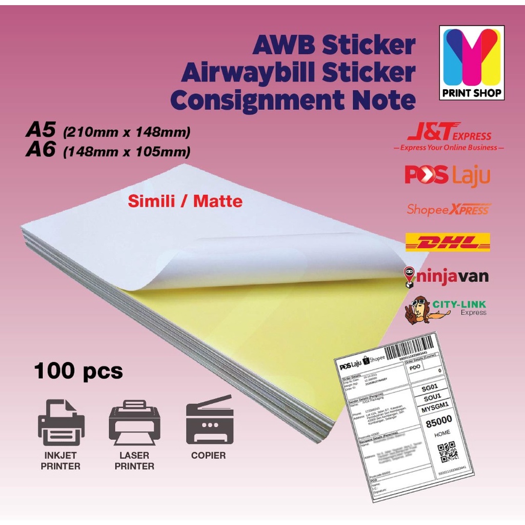 A6 A5 STICKER PAPER 100 SHEETS / SIMILI/MATTE & GLOSSY/MIRRORKOTE ...