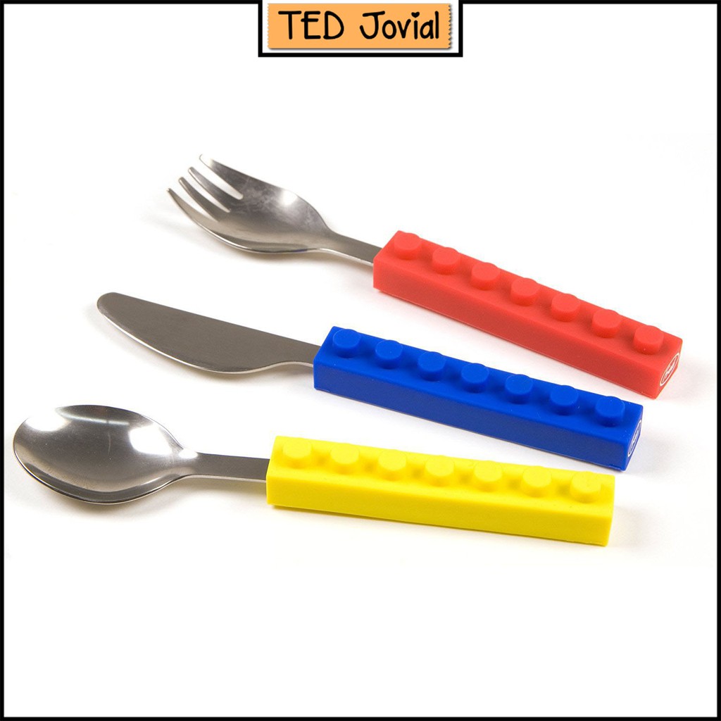 TEDJV Stainless Steel Lego Bricks Silicone Knife Fork Spoon 3pc/Sets ...