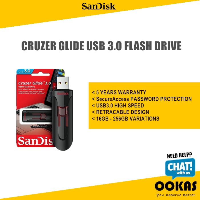 SanDisk USB 3.0 Retractable USB Flash Drive Cruzer Glide Pendrive ...