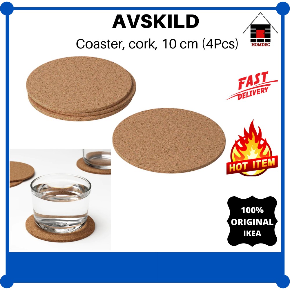 IKEA AVSKILD Coaster, cork, 10 cm, 4 pieces I Alas gelas, gabus, 10 cm ...