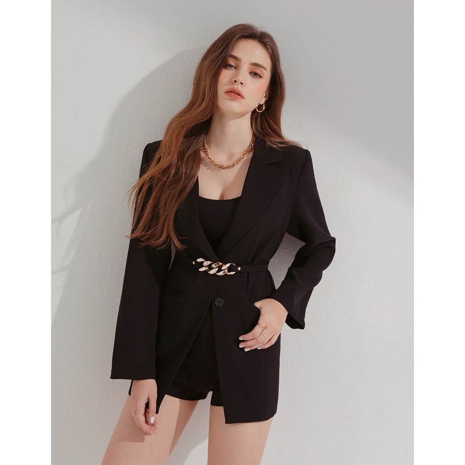 AIR SPACE Gold Chain Detachable Shoulder Pad Blazer (With Belt ...