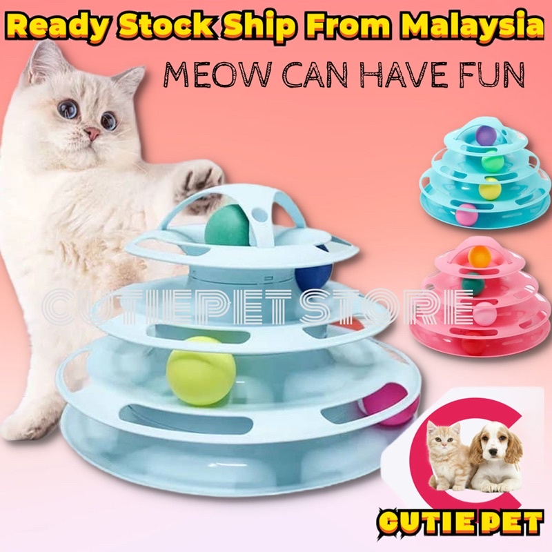 Cat Tower Ball Pet Four Layer Turntable Round Track Toy Kucing Mainan ...