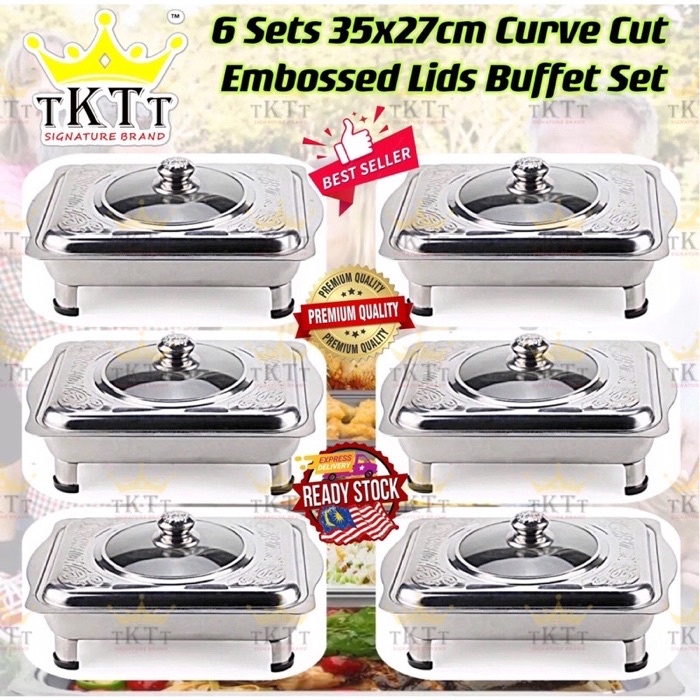 TKTT ™️ 6 Set 34x28 Embossed Lid Stainless Steel Buffet Set Catering ...