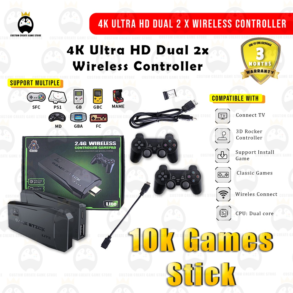 𝟏𝟎𝟎𝟎𝟎 𝐆𝐀𝐌𝐄𝐒 2.4G 4K Ultra HD Dual 2 x Wireless Controller Portable ...