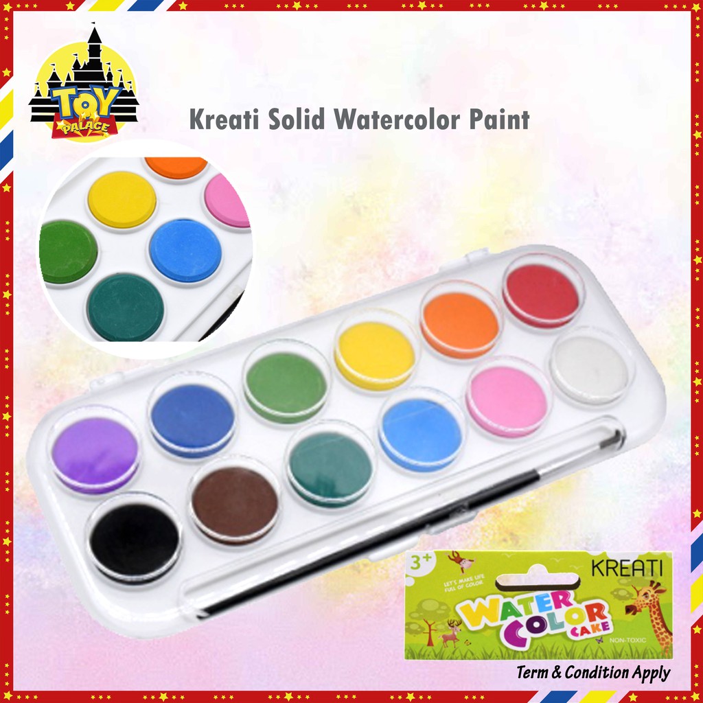 🇲🇾 Ready Stock 💕Kreati Solid Watercolor Paint 12 Colours Watercolor ...