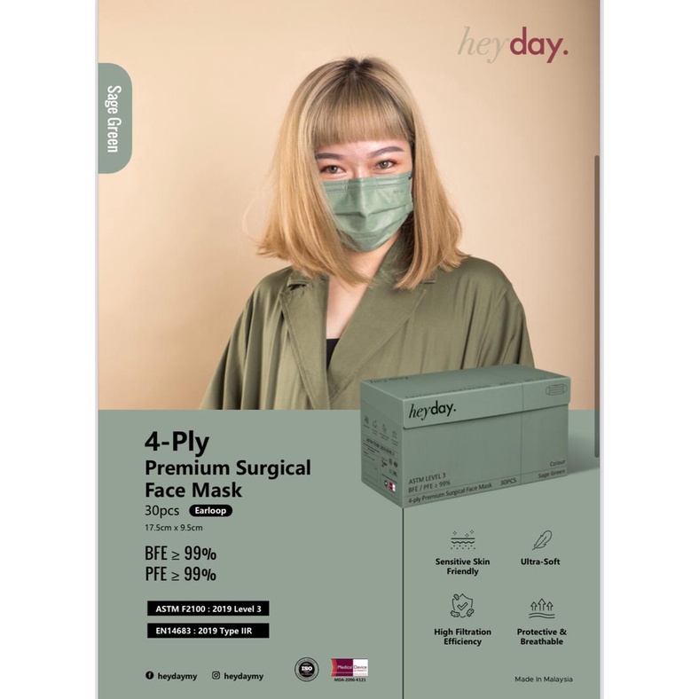 MaskOn Heyday Malaysia- 4 ply Surgical Face Mask 10pcs/ 30pcs | Shopee ...
