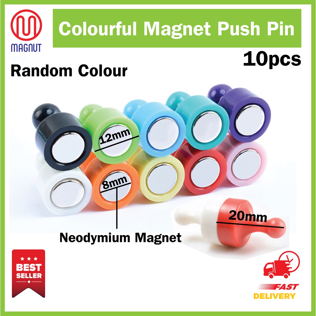 10pcs - Colourful Neodymium Magnet Push Pin / Whiteboard Noticeboard ...