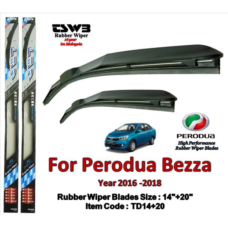 Perodua Bezza (Year 2016 to 2018) New Design Rubber Wiper Blades (TD14 ...
