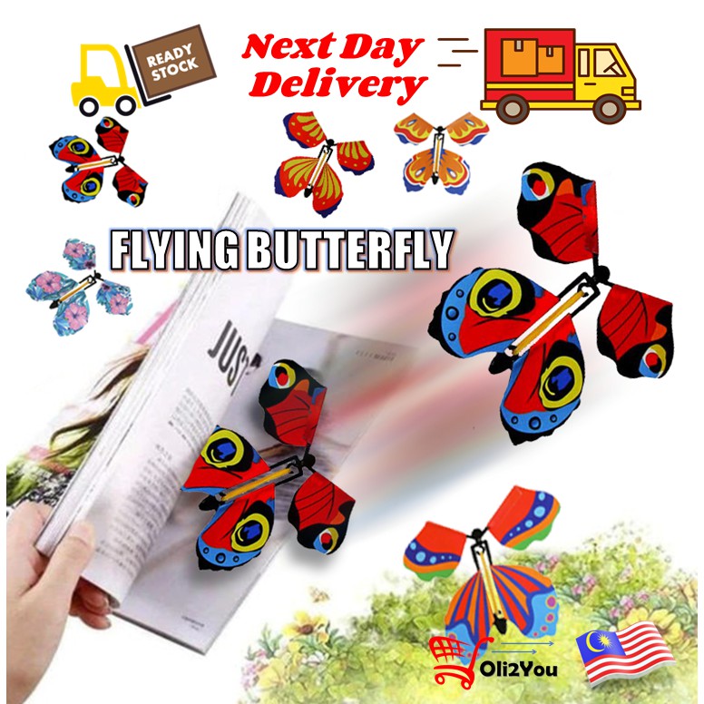 1pcs Magic Flying Butterfly Rubber Band Powered Wind up Butterfly Toy ...