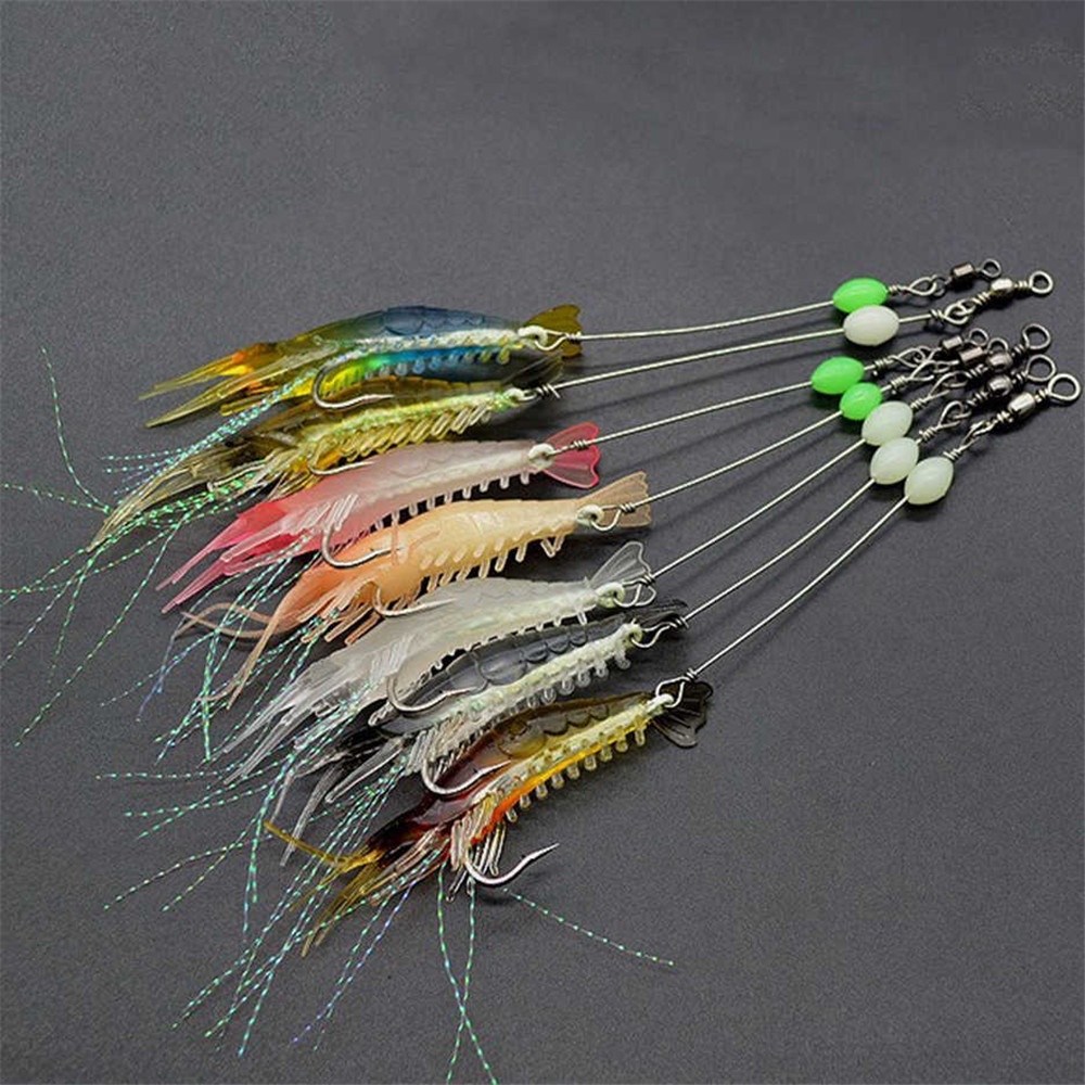 1PCS Soft Prawn Shrimp Swivel Wobbler Hook Artificial Bait Bead Sabiki ...