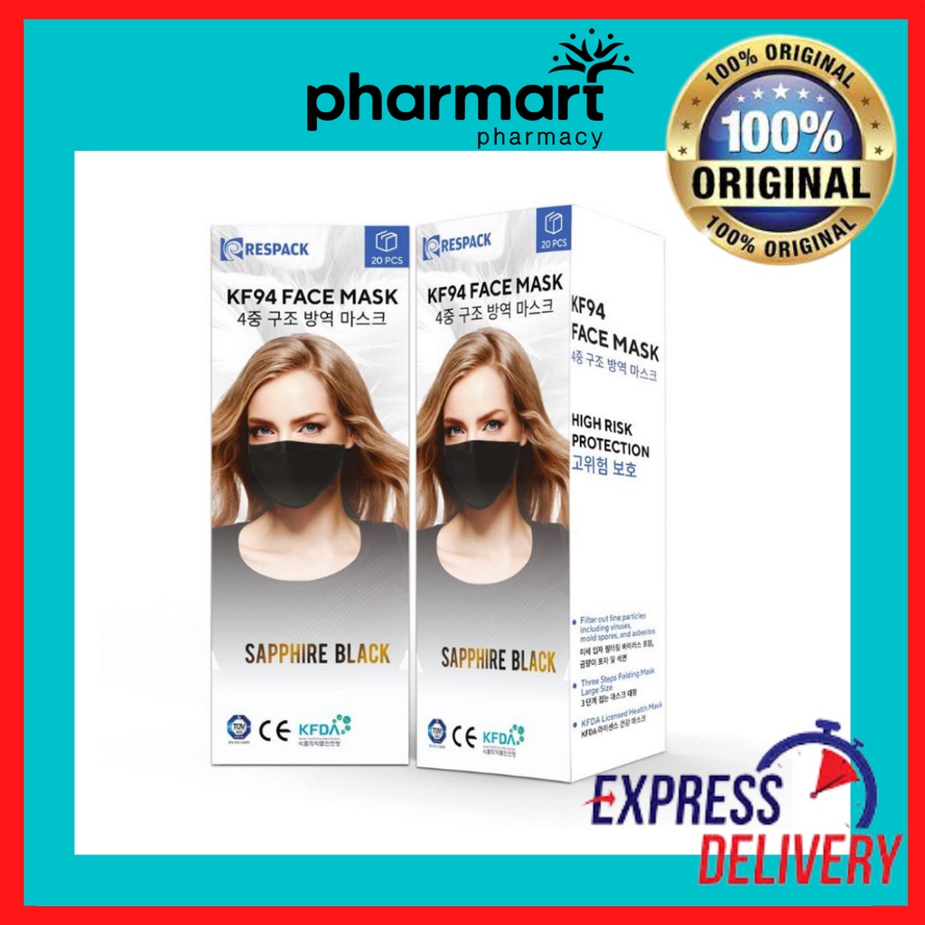 Respack KF94 Surgical Face Mask - Black 20pcs/box | Shopee Malaysia