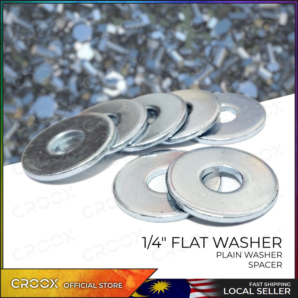 BORONG 1/4" FLAT WASHER M6 ZINC / GI PLAIN SPACER WASHERS SPACERS INCH NUT BOLT SCREW SKRU ...