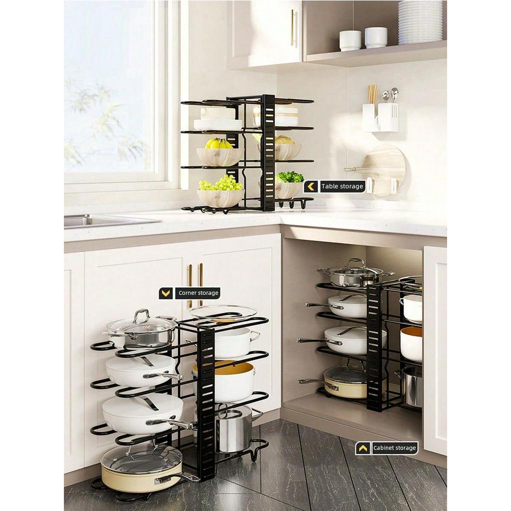 1set Black 8 Tier Pots and Pans Lid Organizer Rack Holder, Adjustable ...