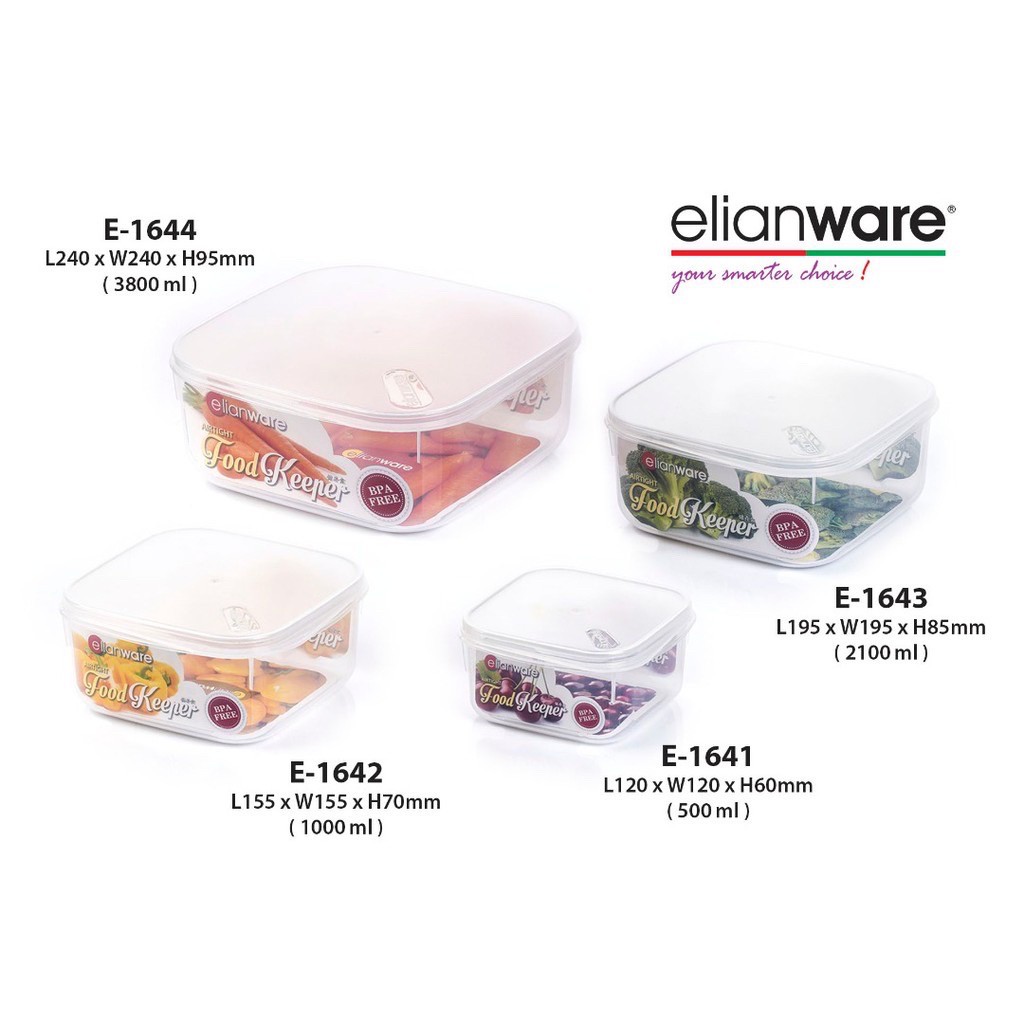 Elianware E-1641/E-1642/E-1643/E-1644 Square Transparent/Clear BPA-Free ...