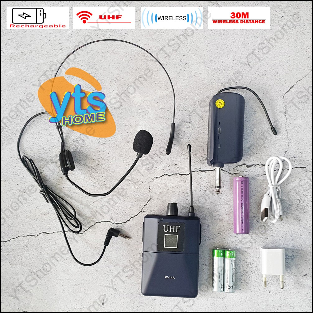 UHF With Bodypack Wireless Headset Microphone (Rechargeable) | Shopee ...