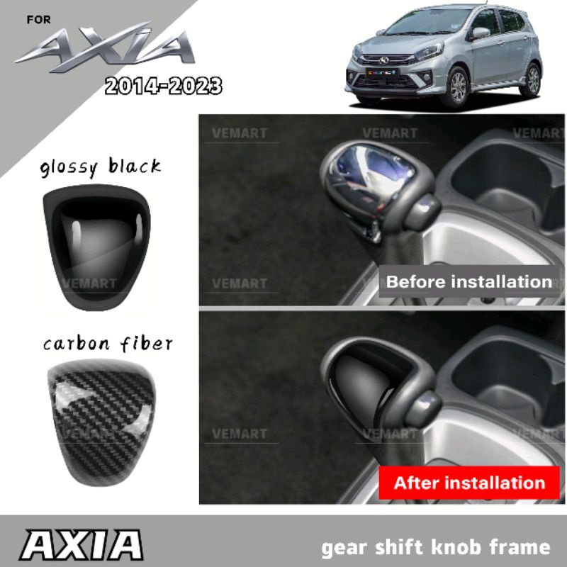 Vemart perodua axia carbon fiber gear shift knob frame cover ...