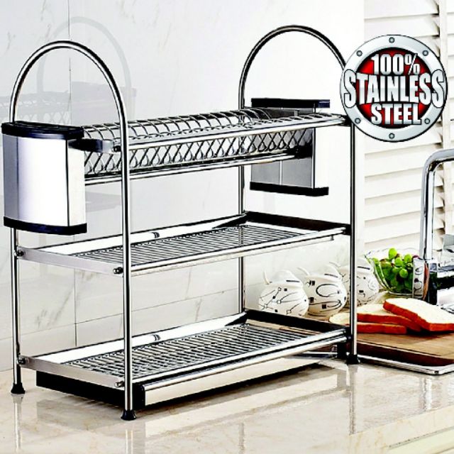 READY STOCK*** 3 Tier Stainless Steel Dish Rack | Shopee Malaysia