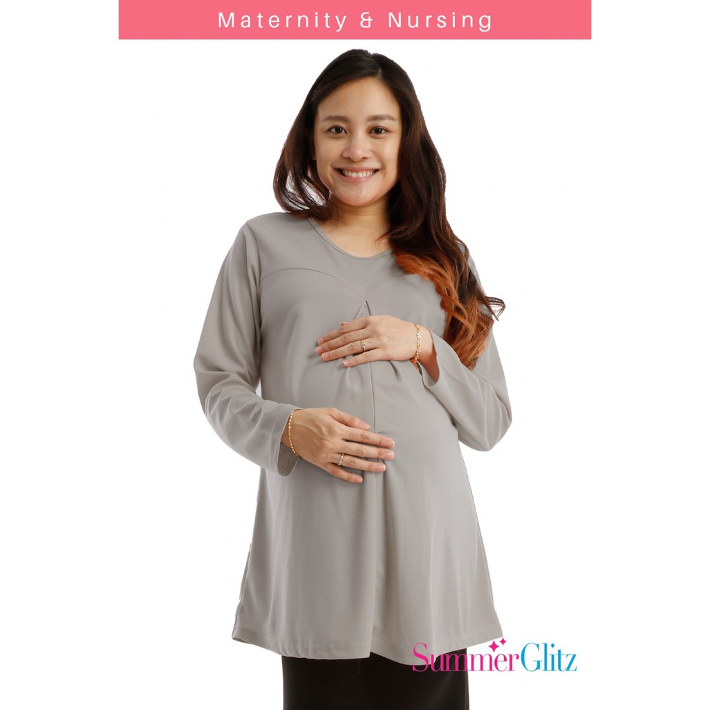 SUMMERGLITZ Maternity Blouse Ironless Nursing Blouse Baju Pregnant ...