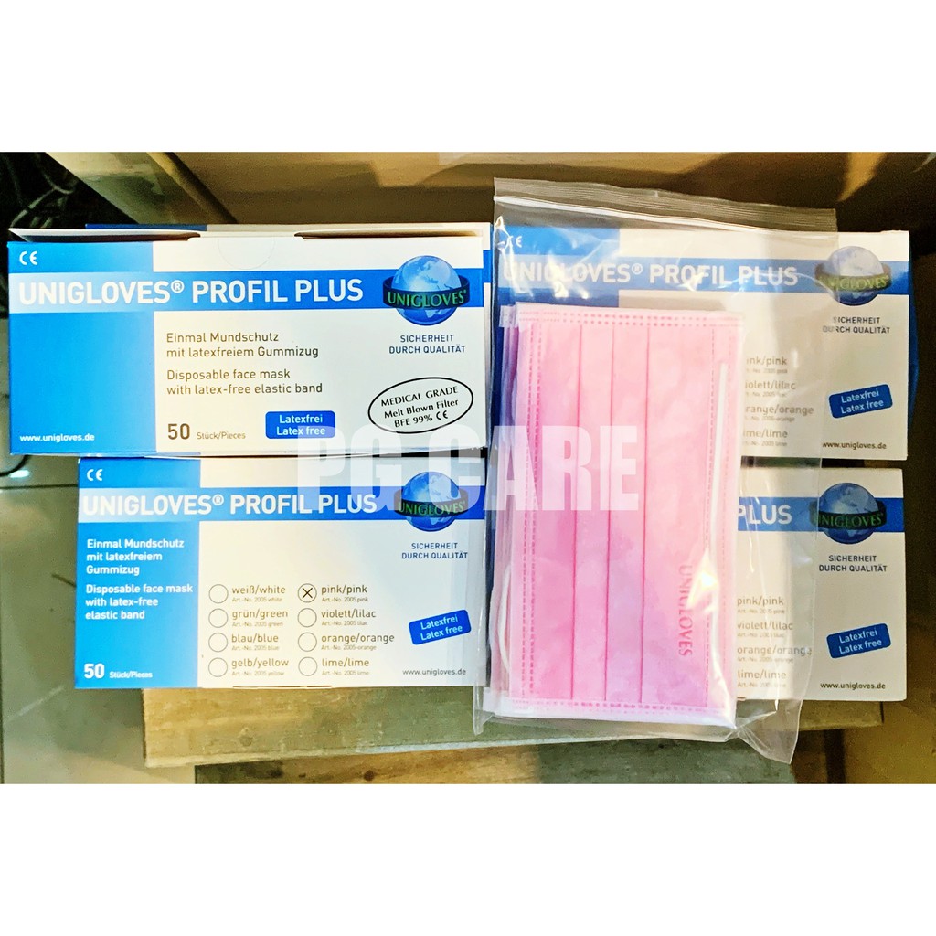 UNIGLOVES 3 PLY SURGICAL MASK 50'S PINK COLOUR | Shopee Malaysia
