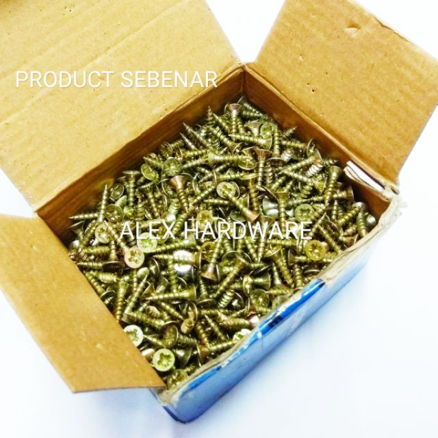 (Sizes) 1 box (1000pcs) Chipboard Wood Screw; Skru tajam kayu 木螺絲 ...