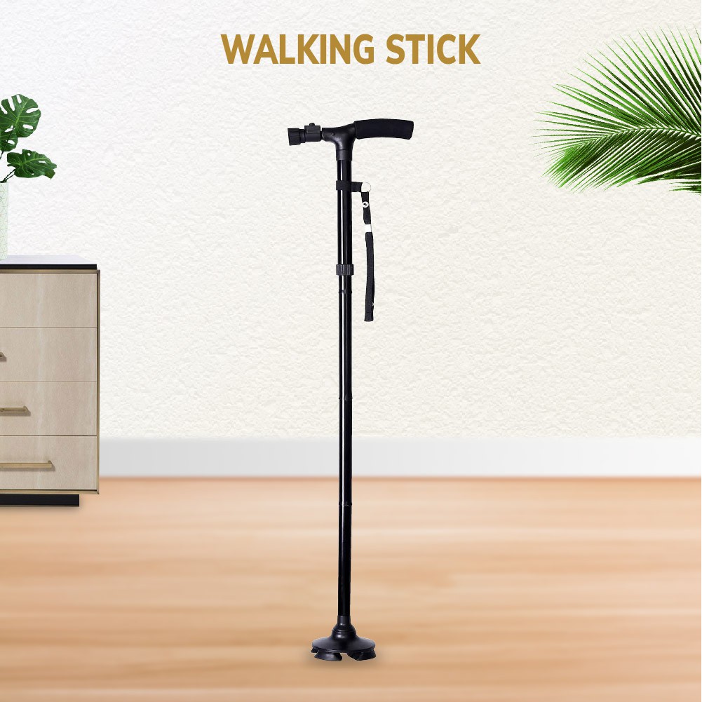 Tongkat Lipat Bantu Jalan ☀ Walking Stick Foldable Adjust Height Tongkat Cane Pivot LED (Black ...