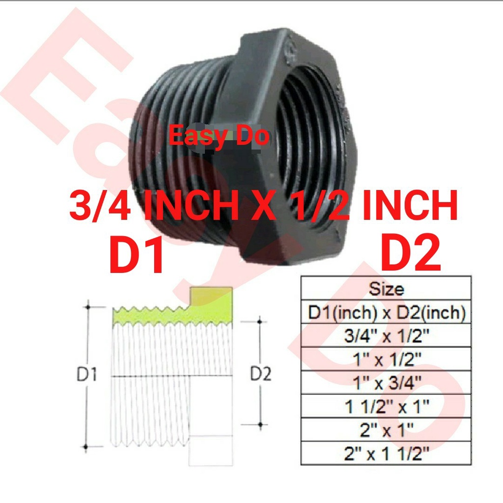 PVC PIPE FITTING POLY REDUCING BUSH 1/2 inch / 3/4 inch / 1 inch ...