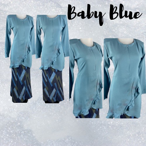 Baju raya Rahmah 2023 Baju Kurung Biru Cair Baby Blue Light Blue Baju ...