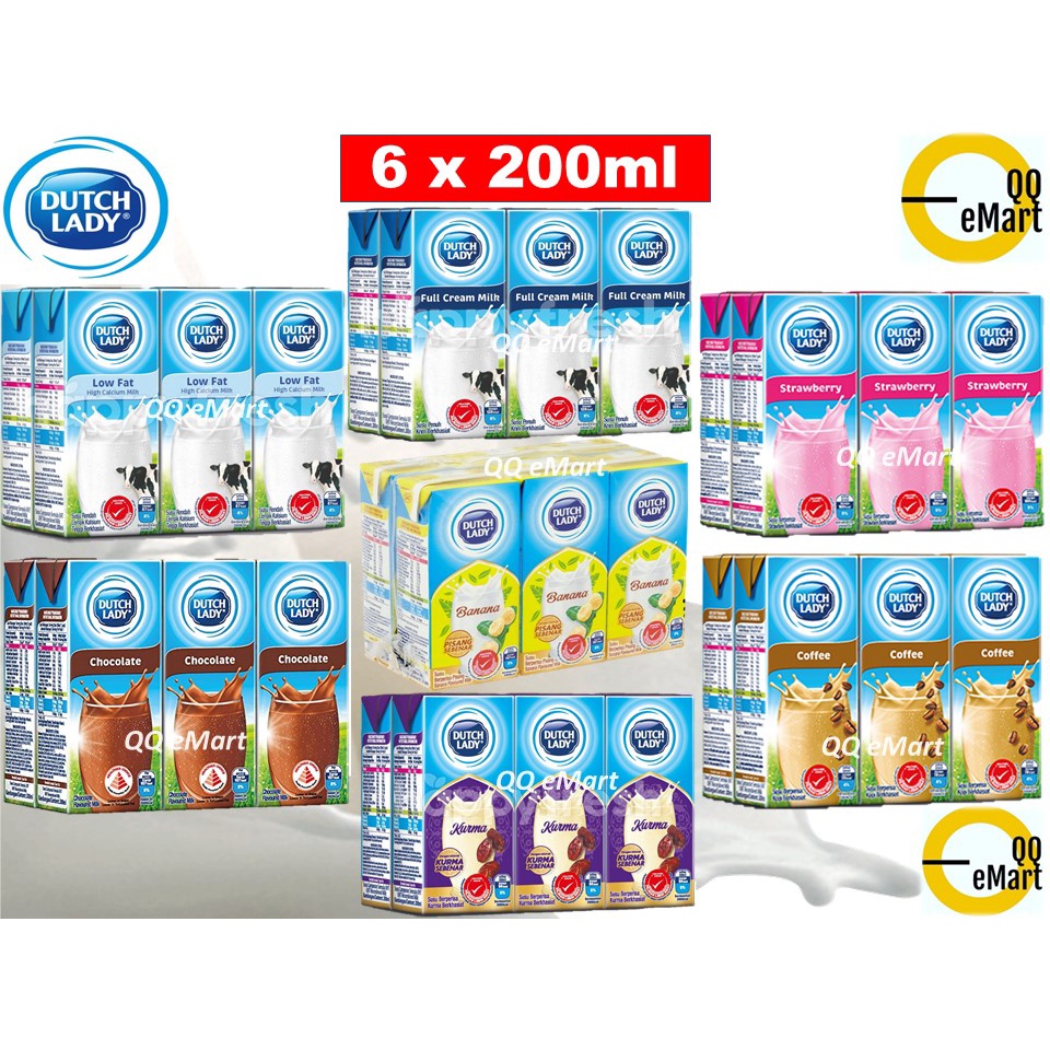 DUTCH LADY MILK UHT 6 x 200ML BANANA | KURMA | STRAWBERRY | COFFEE ...