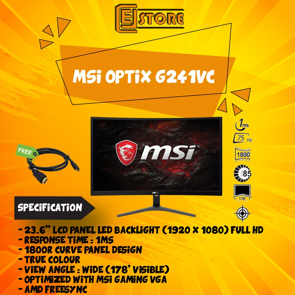MSI Optix G241VC - 24" Full HD 75Hz 1ms VA Curved FreeSync Gaming Monitor | Shopee Malaysia